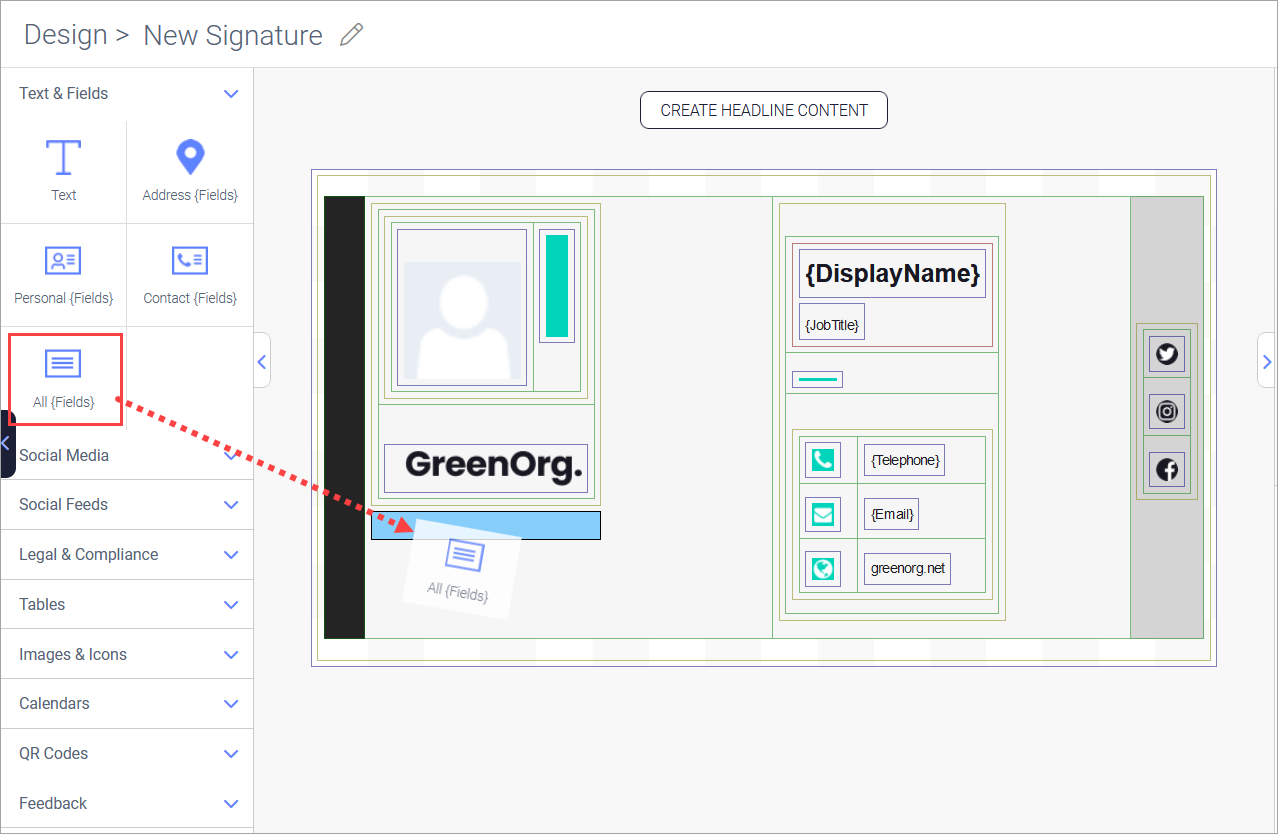 Working with the All {Fields} signature element – Exclaimer Knowledge Base